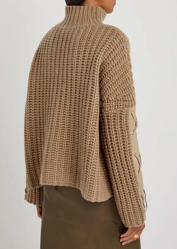 SKIIM Justine Lace-up Leather And Cashmere Jumper