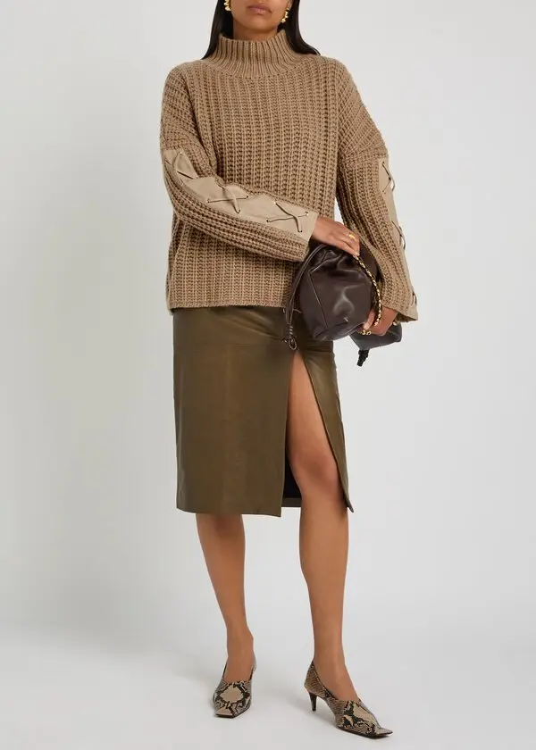 SKIIM Justine Lace-up Leather And Cashmere Jumper