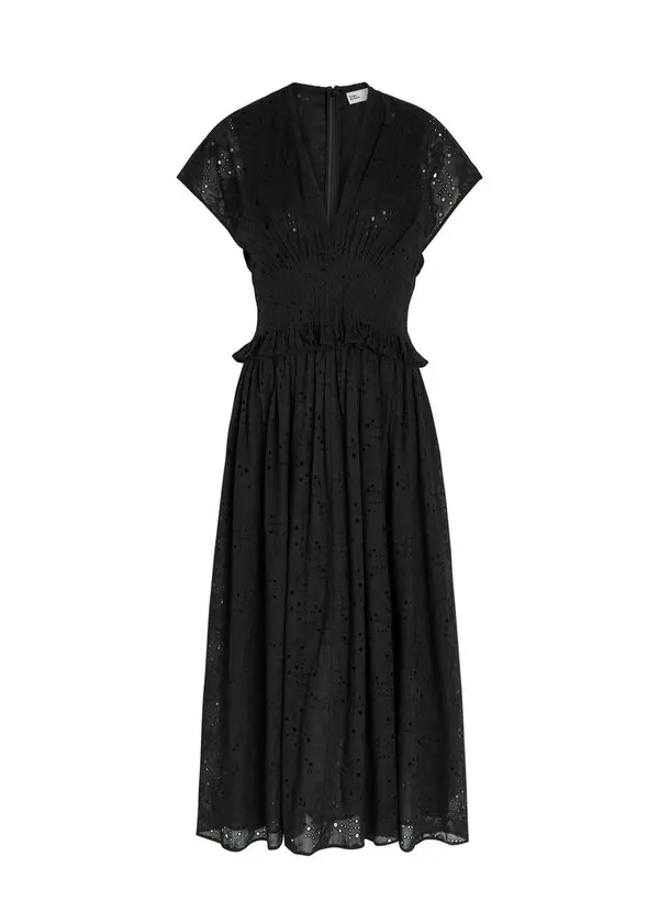 Tory Burch Embroidered Cotton Midi Dress - Black
