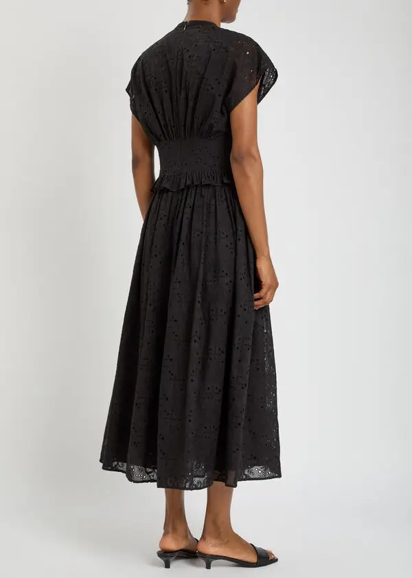 Tory Burch Embroidered Cotton Midi Dress - Black