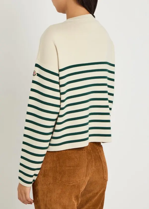 Moncler Striped Logo-embroidered Wool Jumper - Beige