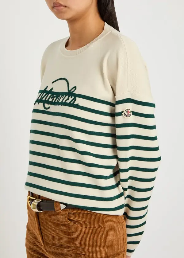 Moncler Striped Logo-embroidered Wool Jumper - Beige