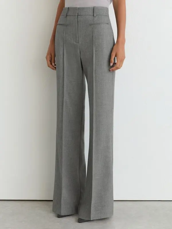 REISS Rosaria Woven Pintuck-detail Flared Trousers