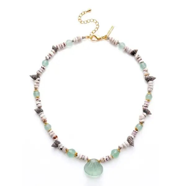 JAREDJAMIN Sirena Carved Aventurine & Marine Shell Necklace - Green