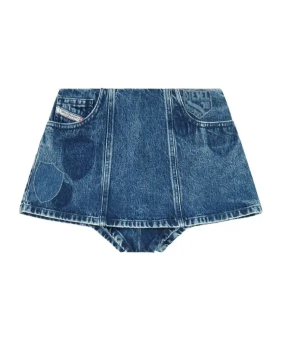 DIESEL® Denim Peplum Shorts With Shadow Patches - Medium Blue