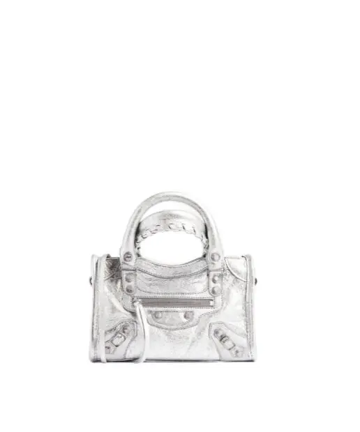 Balenciaga Le City Nano Metallic-finish Fine-grained Handbag - Silver