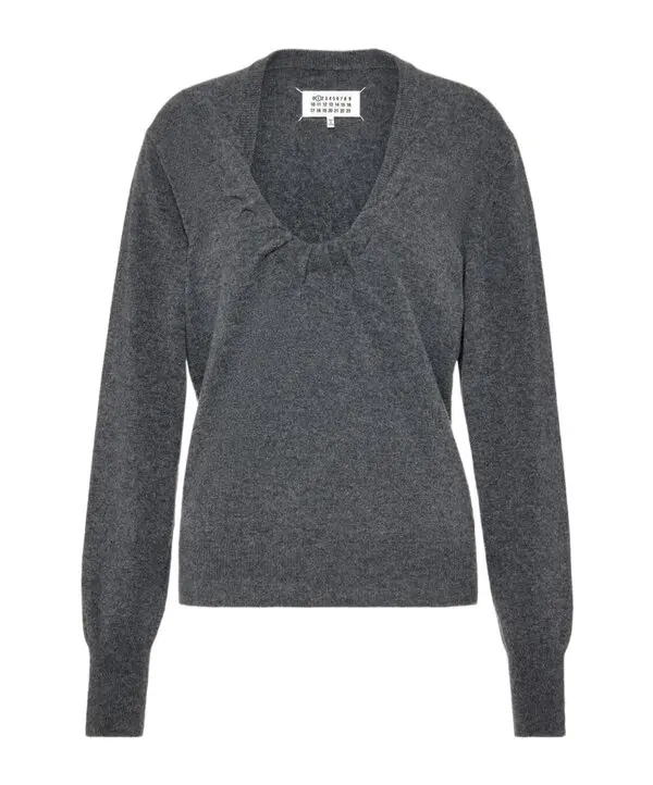MAISON MARGIELA Gathered V-neck Jumper - Grey