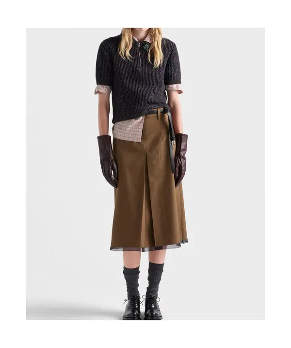 Prada Short-sleeved Wool & Mouliné Cashmere Polo Sweater