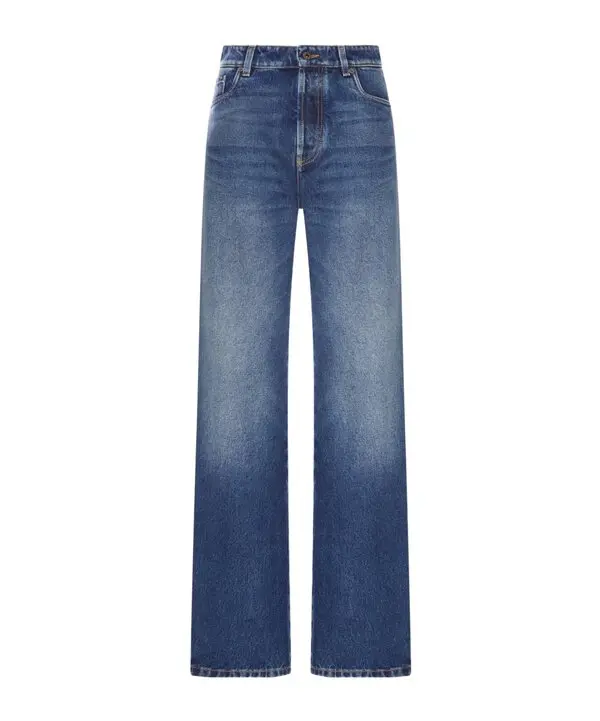 Miu Miu Faded-effect Logo-embroidered Jeans - Blue