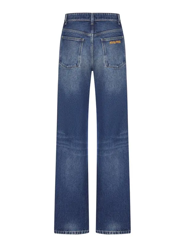 Miu Miu Faded-effect Logo-embroidered Jeans