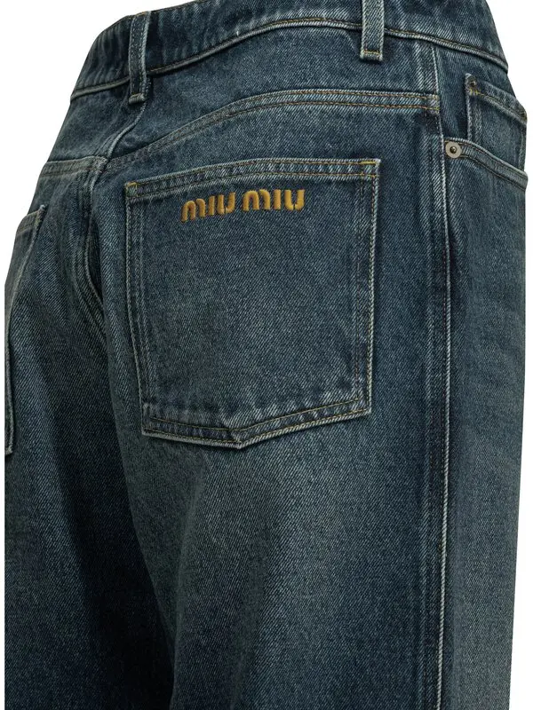 Miu Miu Faded Effect Logo Embroidered Jeans