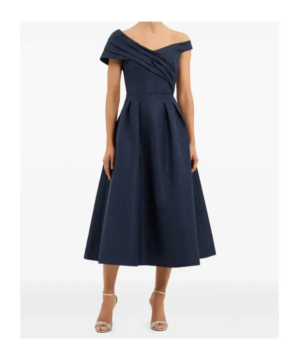 Rebecca Vallance Pleated Off-shoulder Midi Dress