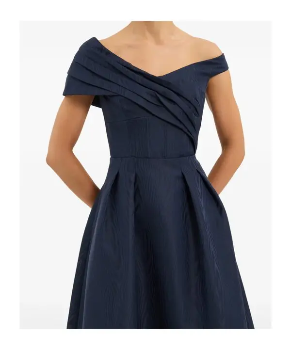 Rebecca Vallance Pleated Off-shoulder Midi Dress