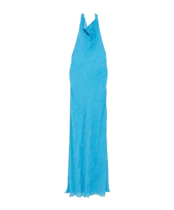 Staud Roselle Beaded Halterneck Maxi Dress - Blue