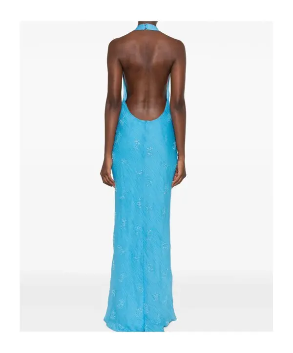 Staud Roselle Beaded Halterneck Maxi Dress - Blue - 14% Off