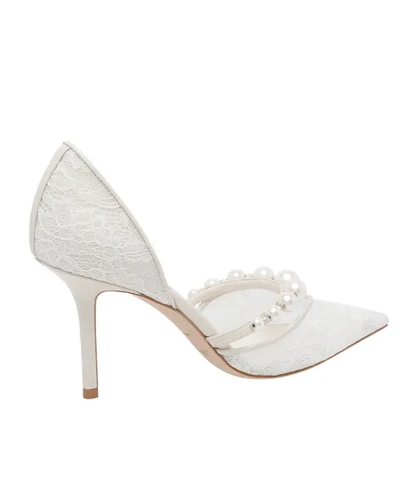 JIMMY CHOO Aurelie 85 Lace Pumps With Pearl Embellishments