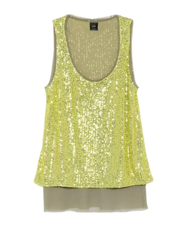 Pinko Fully Sequin Embellished Vest Top - Green