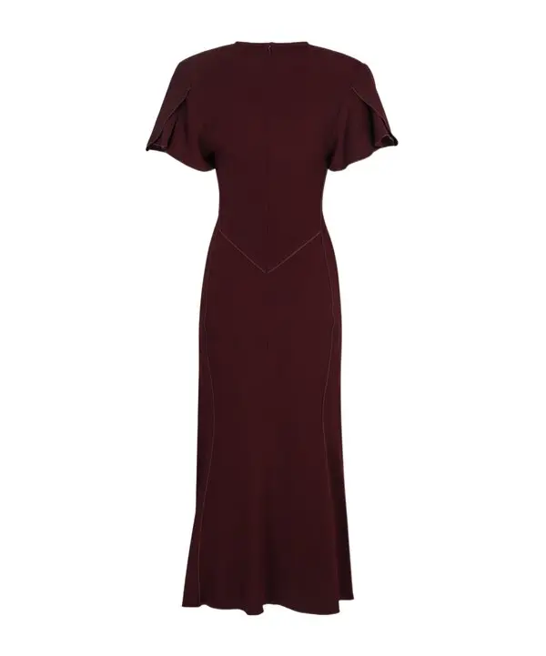Victoria Beckham Pleated V-neck Dress - Brown