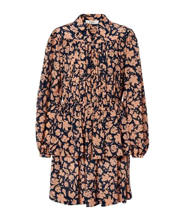 Chloé Floral Gathered Silk Minidress