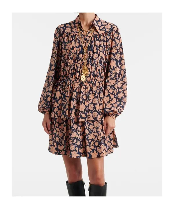 Chloé Floral Gathered Silk Minidress