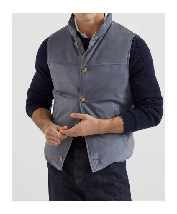 Brunello Cucinelli Sleeveless Stand-up Collar Gilet - Blue