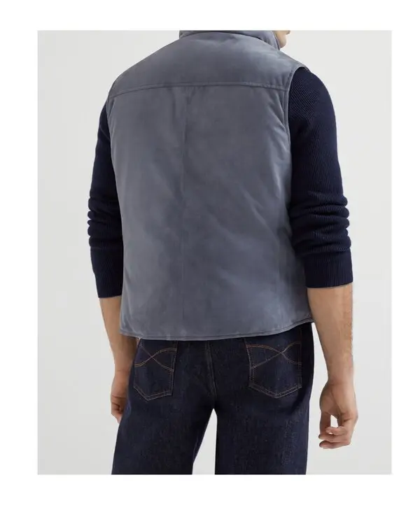 Brunello Cucinelli Sleeveless Stand-up Collar Gilet - Blue