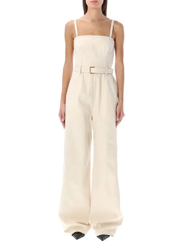 Prada Belted Sleeveless Tailored Jumpsuit With Wide Leg