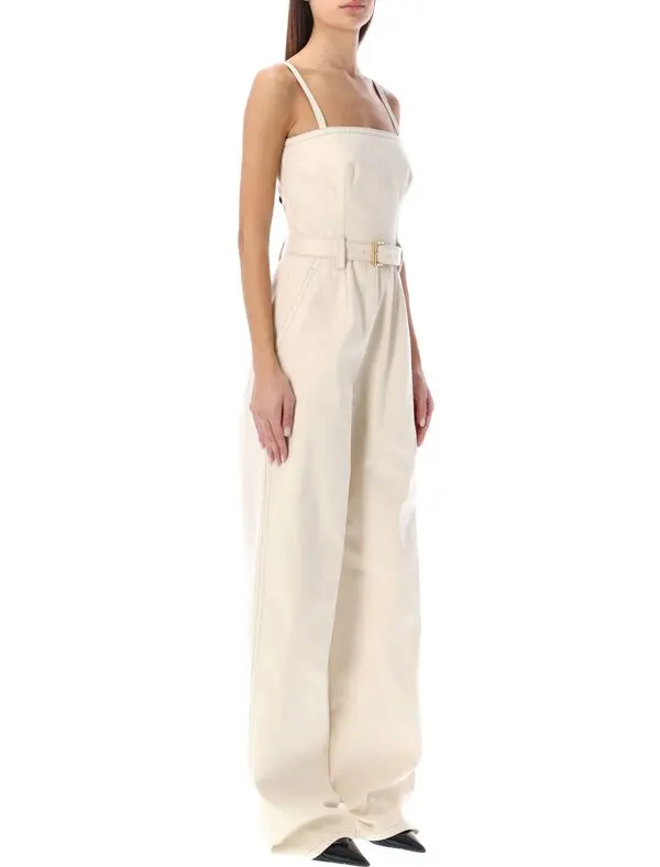 Prada Belted Sleeveless Tailored Jumpsuit With Wide Leg