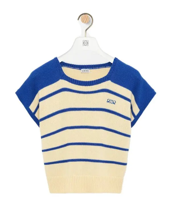 Loewe Short-sleeved Knit Top With Embroidered Logo - Yellow/blue