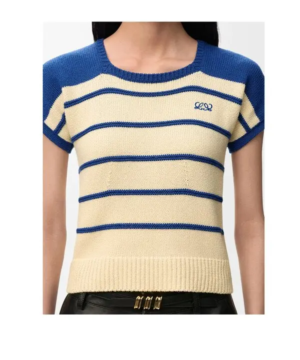 Loewe Short-sleeved Knit Top With Embroidered Logo - Yellow/blue