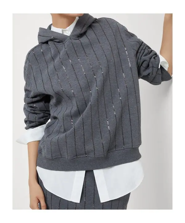 Brunello Cucinelli Sequined Striped Hooded Sweater