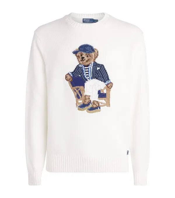 Polo Ralph Lauren Cotton Jacquard Newport Bear Sweater - White