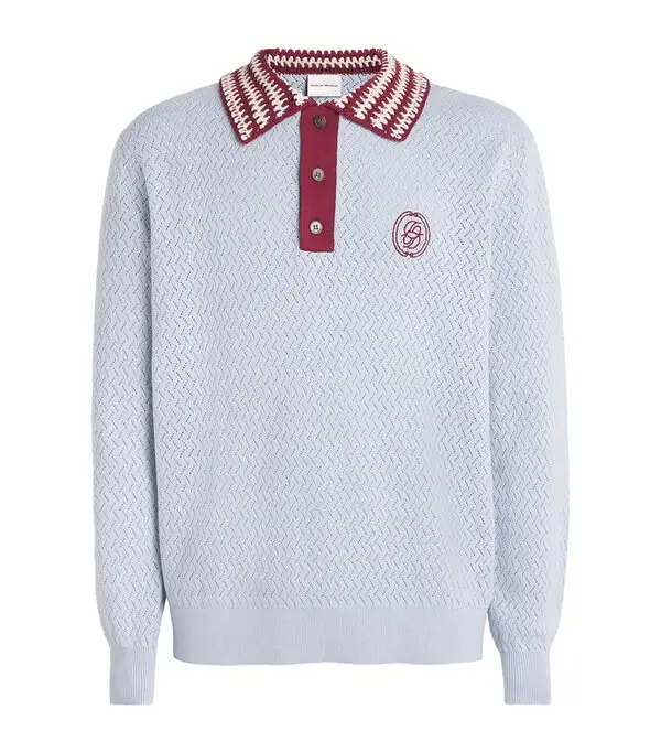 Drole De Monsieur Openwork-knit Polo Shirt - Blue