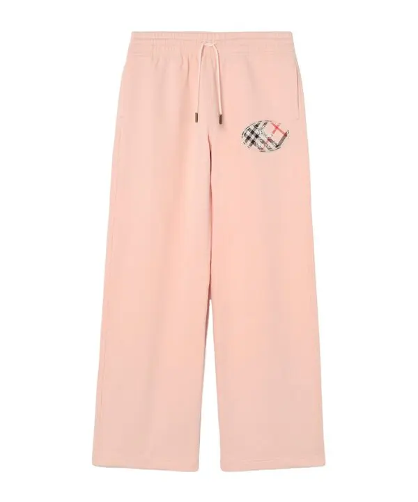 Burberry Wide-leg Drawstring Sweatpants With Check Embroidery - Pink