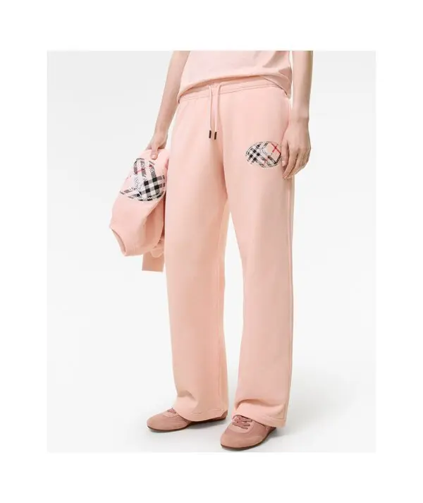 Burberry Wide-leg Drawstring Sweatpants With Check Embroidery - Pink