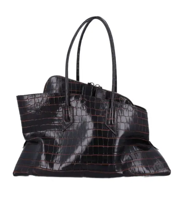 Attico Croc-print Leather La Passeggiata Top Handle Bag - Black