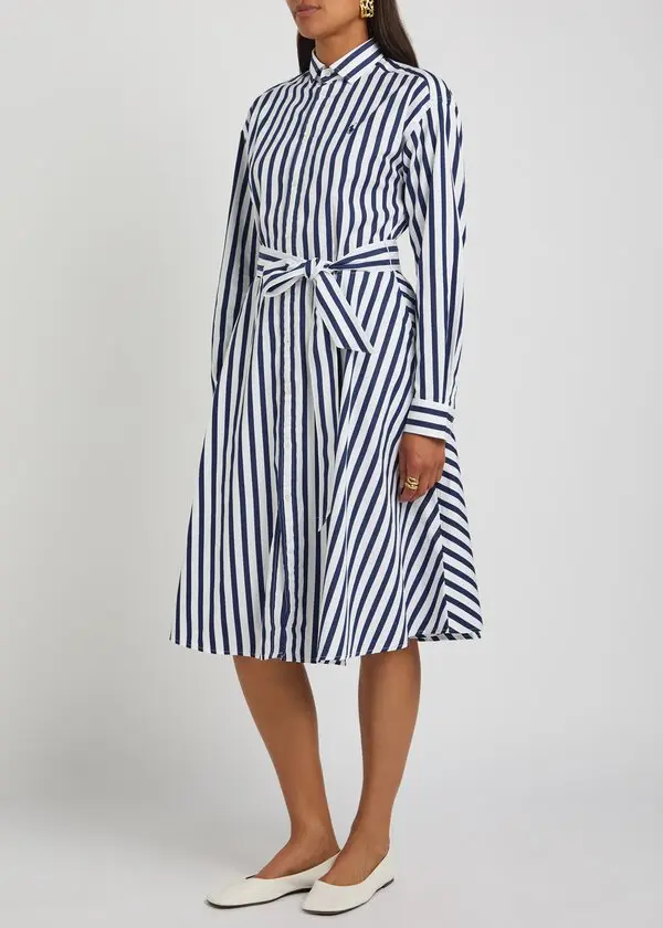 Polo Ralph Lauren Embroidered Striped Cotton Poplin Midi Shirt Dress