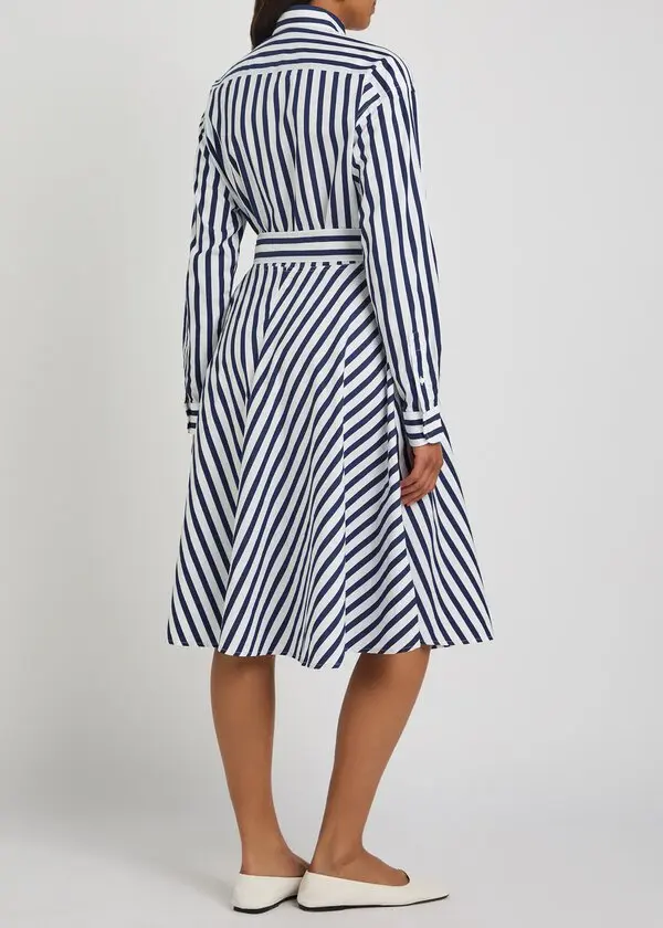 Polo Ralph Lauren Embroidered Striped Cotton Poplin Midi Shirt Dress
