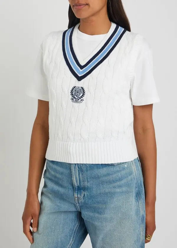 Polo Ralph Lauren Embroidered Cable-knit Cotton Vest