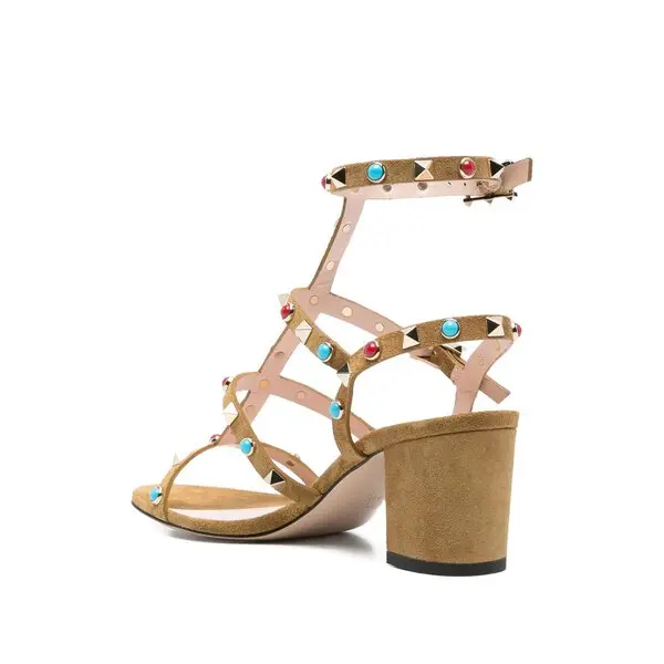 Valentino Garavani Rockstud Embellished High Heel Sandals - Brown