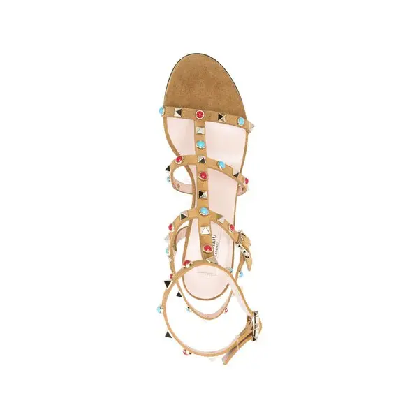 Valentino Garavani Rockstud Embellished High Heel Sandals - Brown