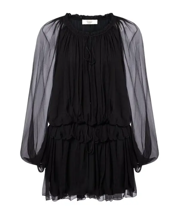 Chloé Ruffled Draped Silk Minidress