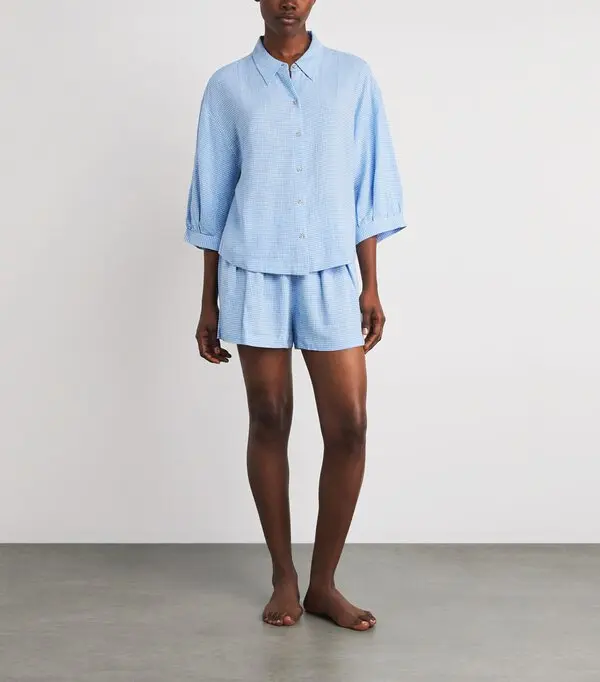 Eberjey Linen-blend Gingham Pyjama Top