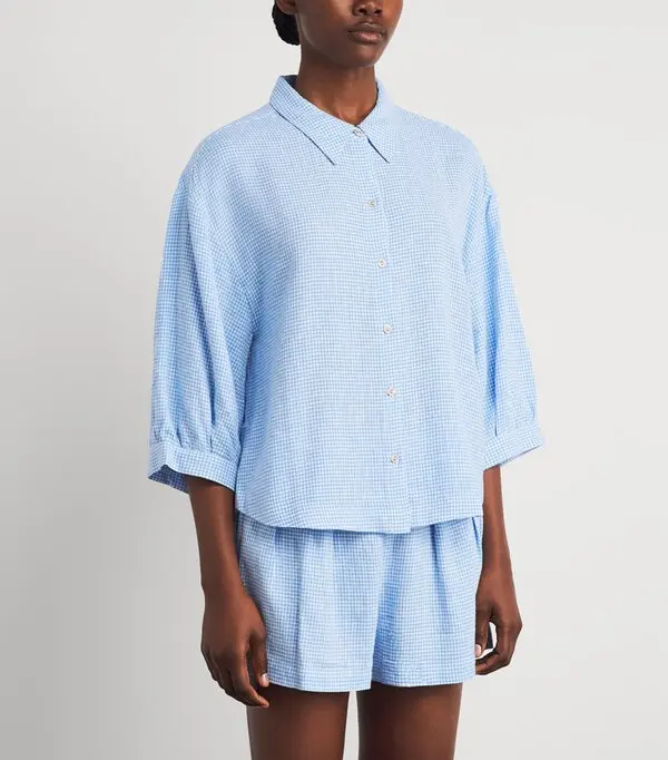 Eberjey Linen-blend Gingham Pyjama Top