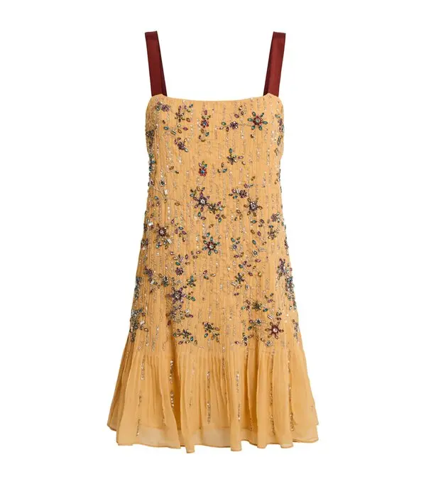 Alice + Olivia Embellished Linnea Mini Dress - Beige