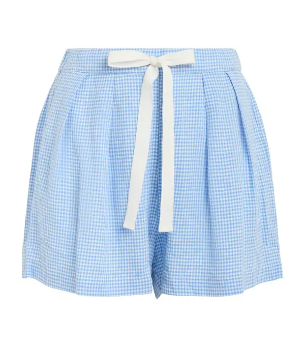 Eberjey Linen-blend Gingham Pyjama Shorts - Blue