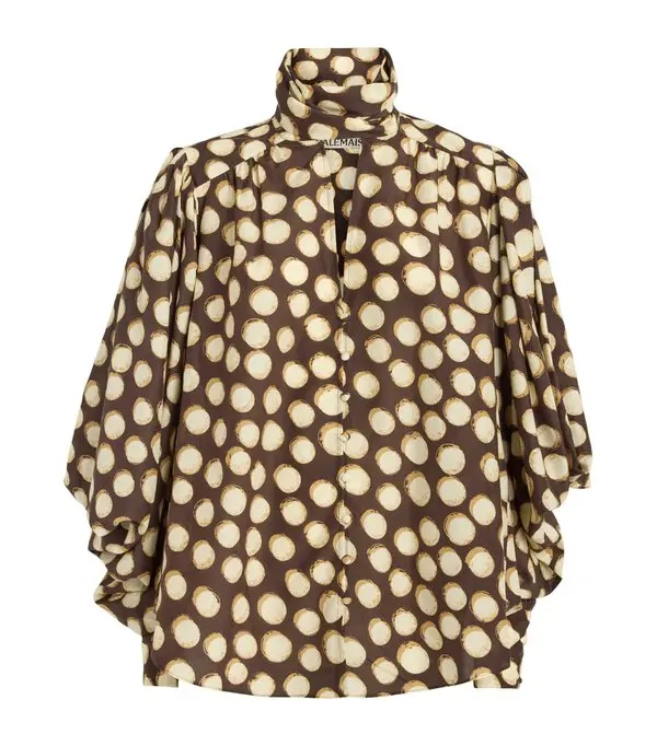 ALEMAIS Cotton-silk Paula Blouse With Polka Dots - Brown