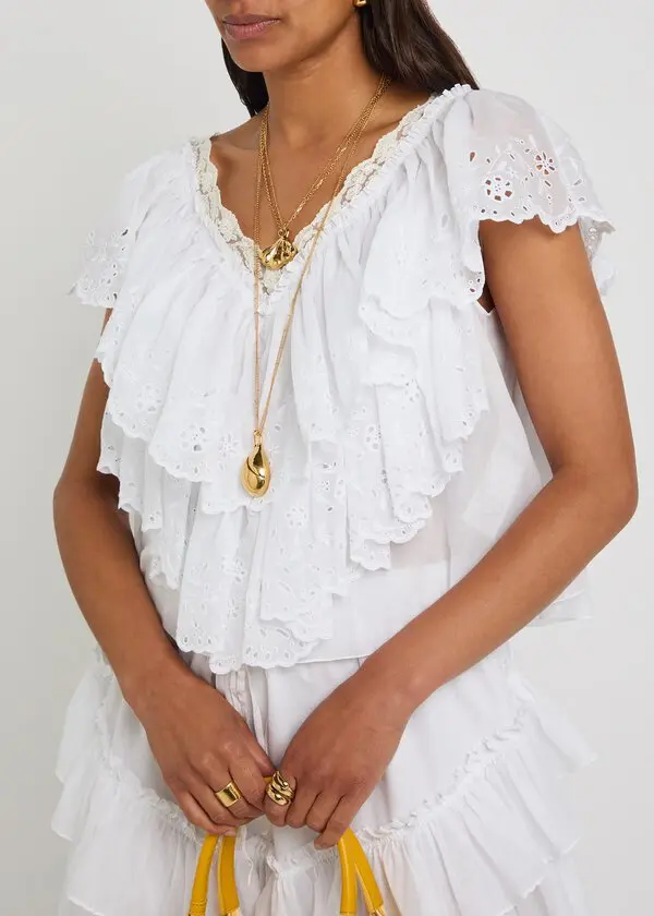 Chloé Embroidered Ruffled Cropped Cotton Top