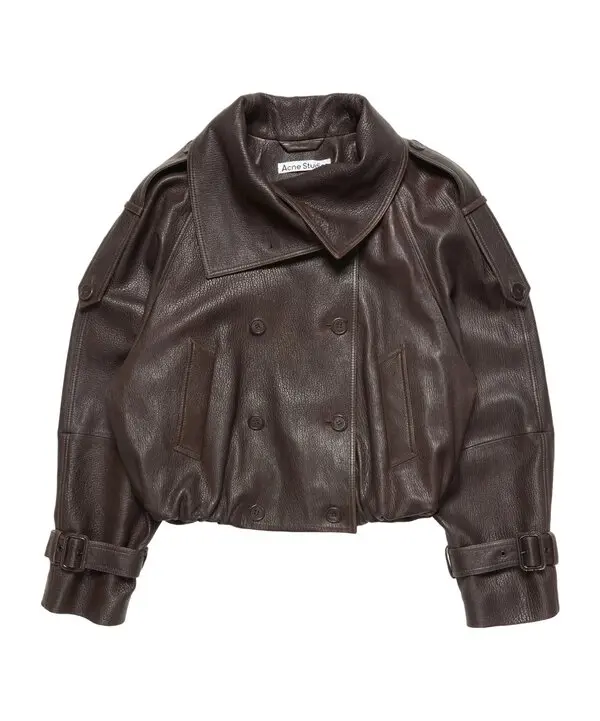 Acne Studios Double-breasted Leather Jacket - Dark Brown