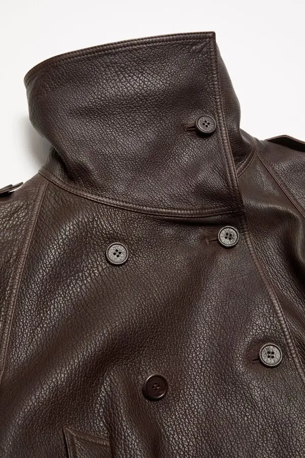 Acne Studios Double Breasted Leather Jacket - Dark Brown